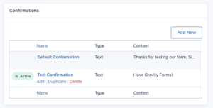 Confirmations List Page - Gravity Forms Documentation