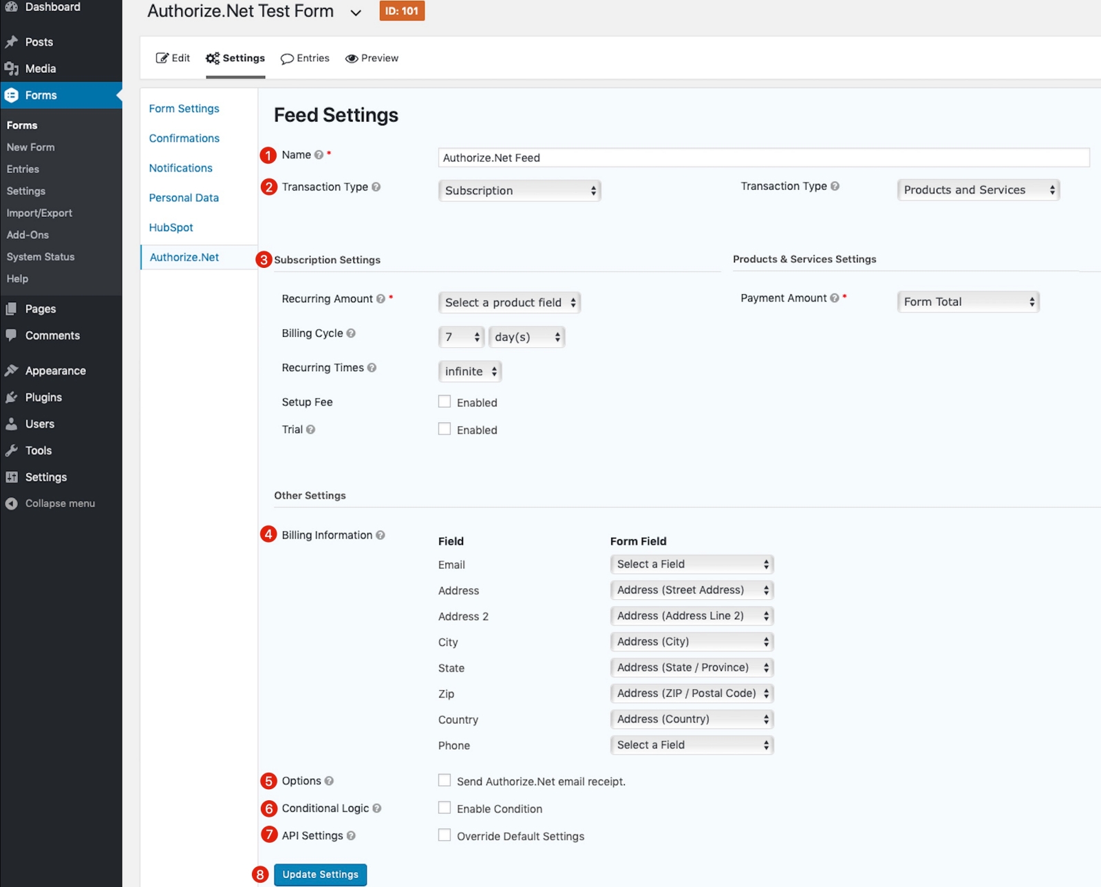 Creating a Feed for the Authorize.Net Add-On - Gravity Forms