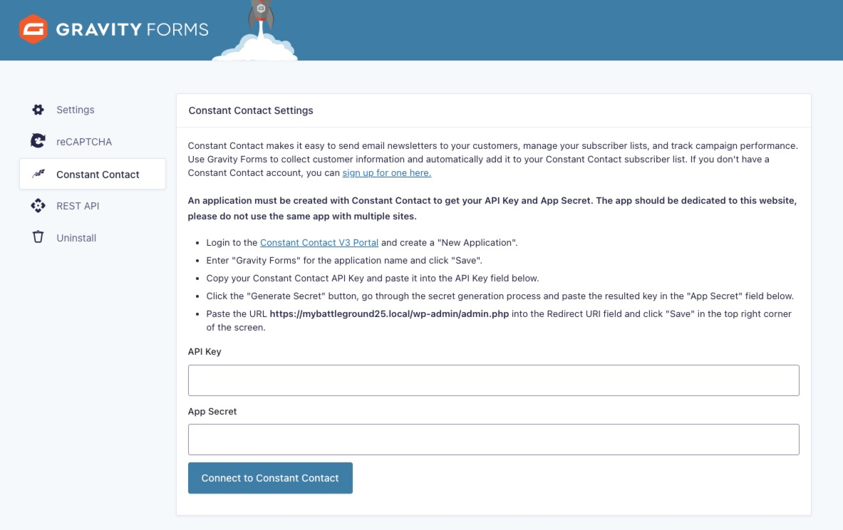 Setting Up the Constant Contact Add-On - Gravity Forms