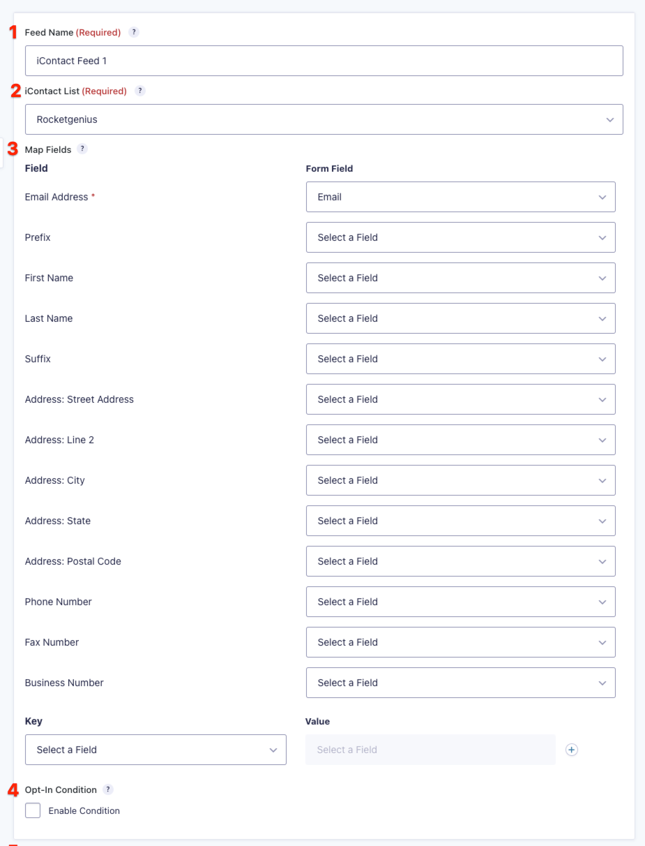 Creating a Feed for the iContact Add-On - Gravity Forms Documentation
