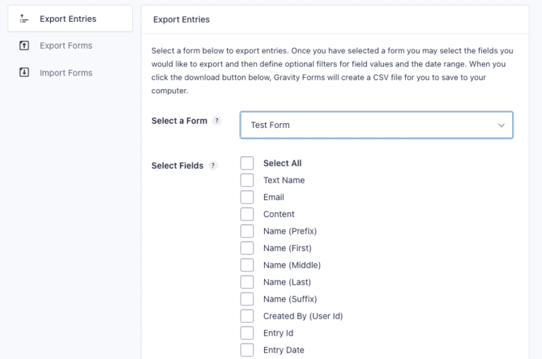 Exporting Form Entries - Gravity Forms Documentation
