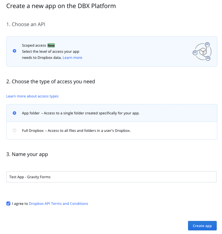 Creating a Custom Dropbox App - Gravity Forms Documentation