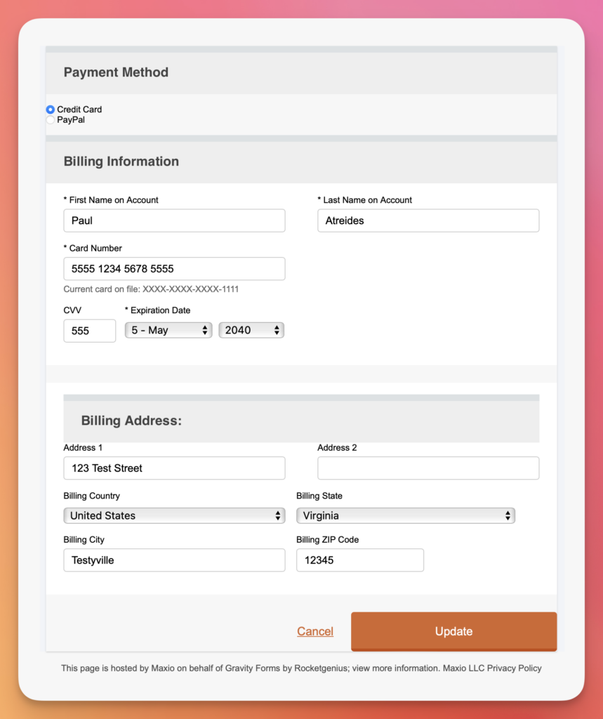 Updating Your Payment Method - Gravity Forms Documentation