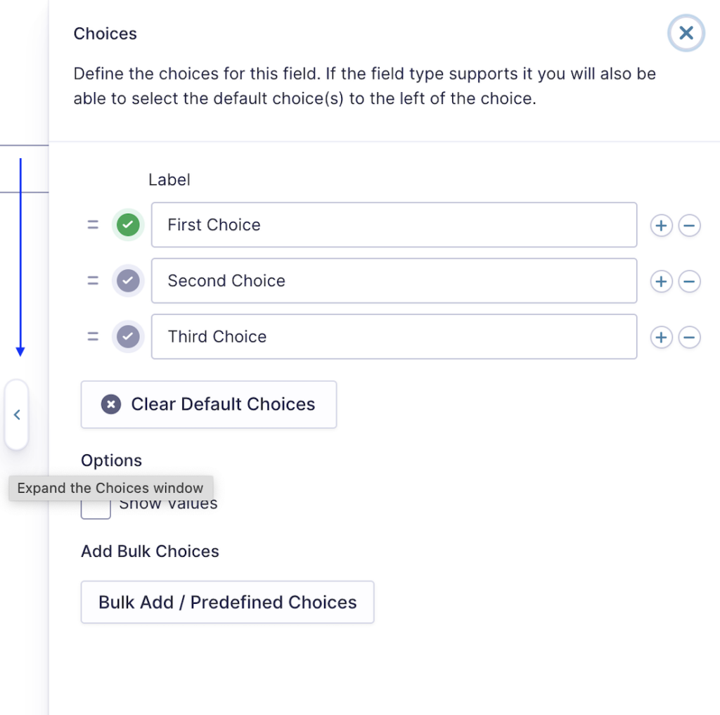 Edit Choices Flyout - Gravity Forms Documentation