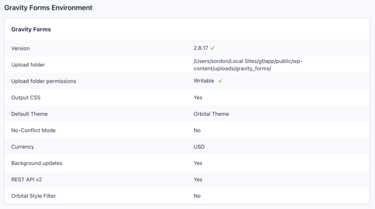 Checking Your Environment Details - Gravity Forms Documentation