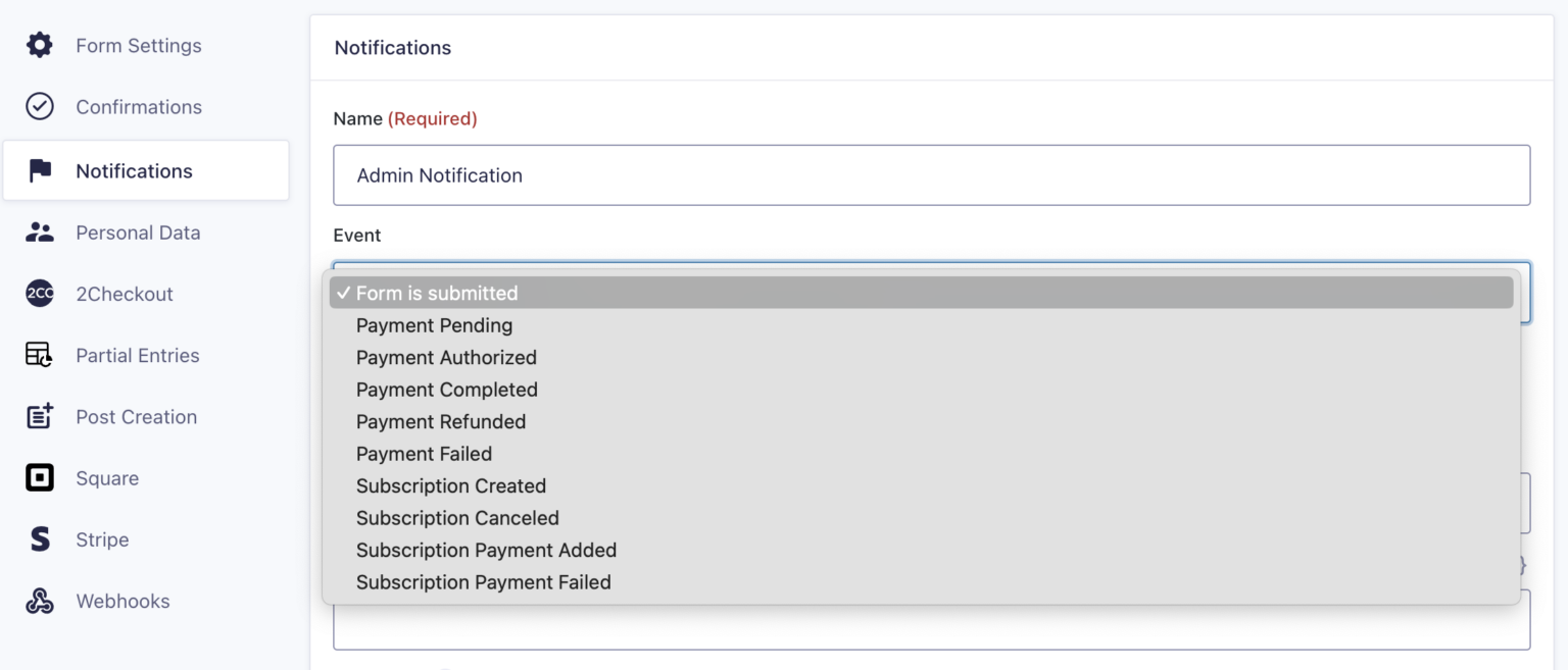 Gravity Forms Notification Events - Gravity Forms Documentation