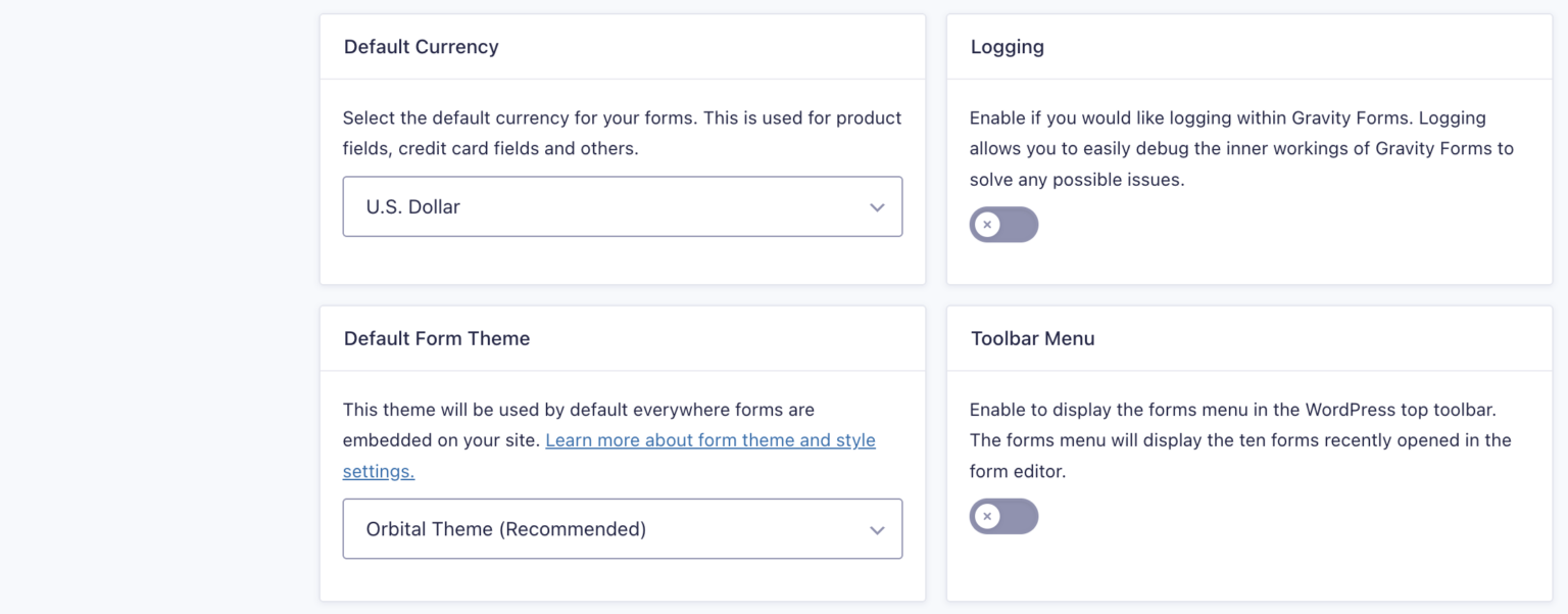 Gravity Forms Settings Page - Gravity Forms Documentation