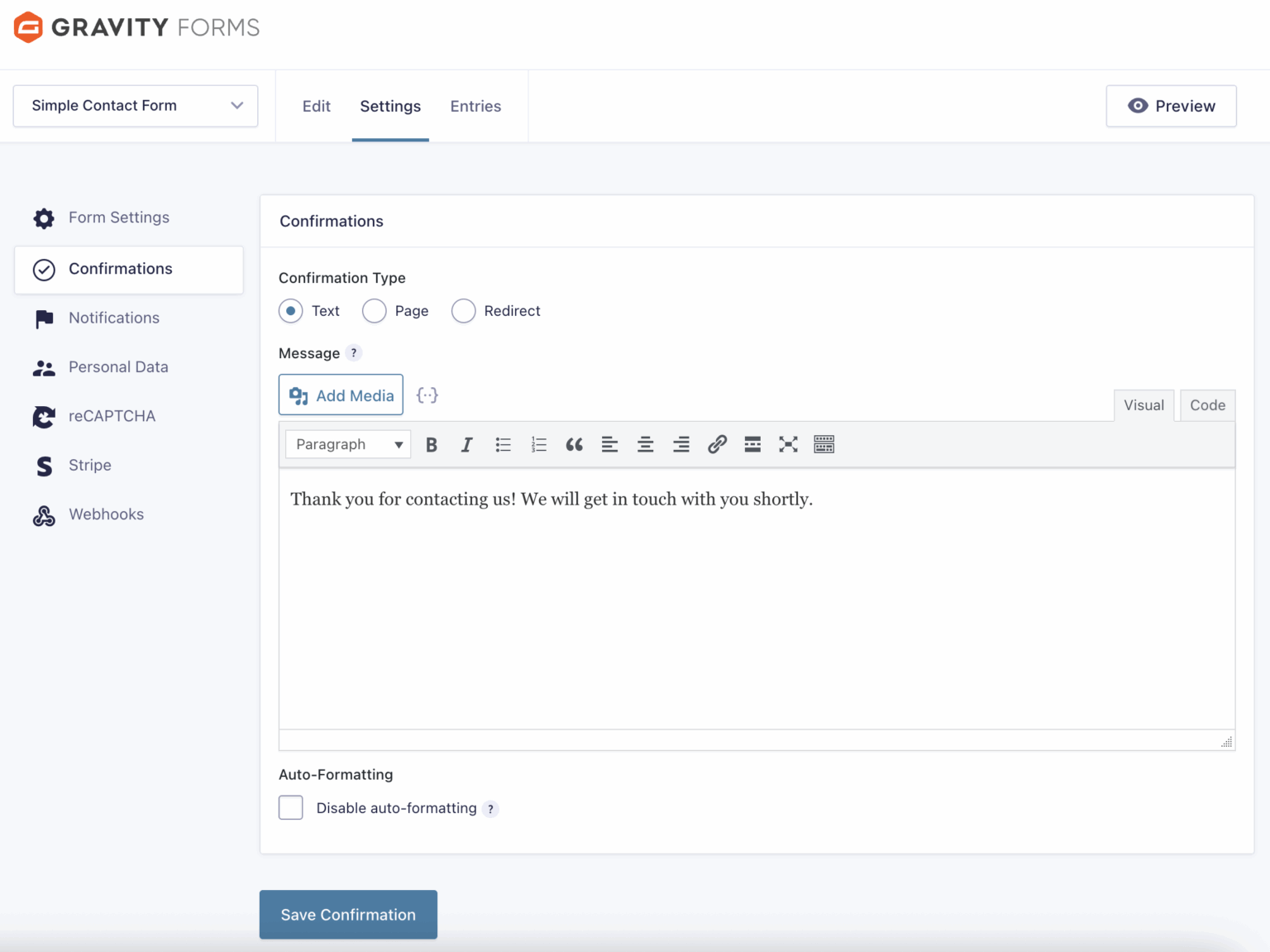 Confirmations and Notifications - Gravity Forms Documentation