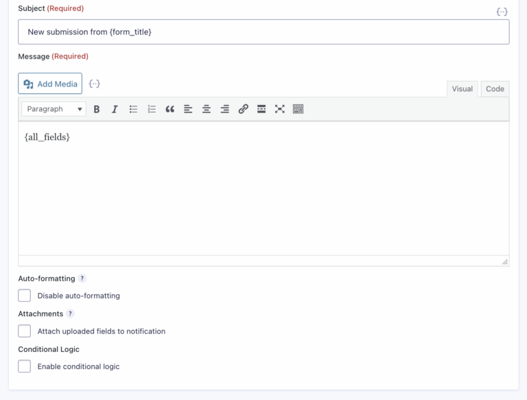 Configuring Form Notifications - Gravity Forms Documentation