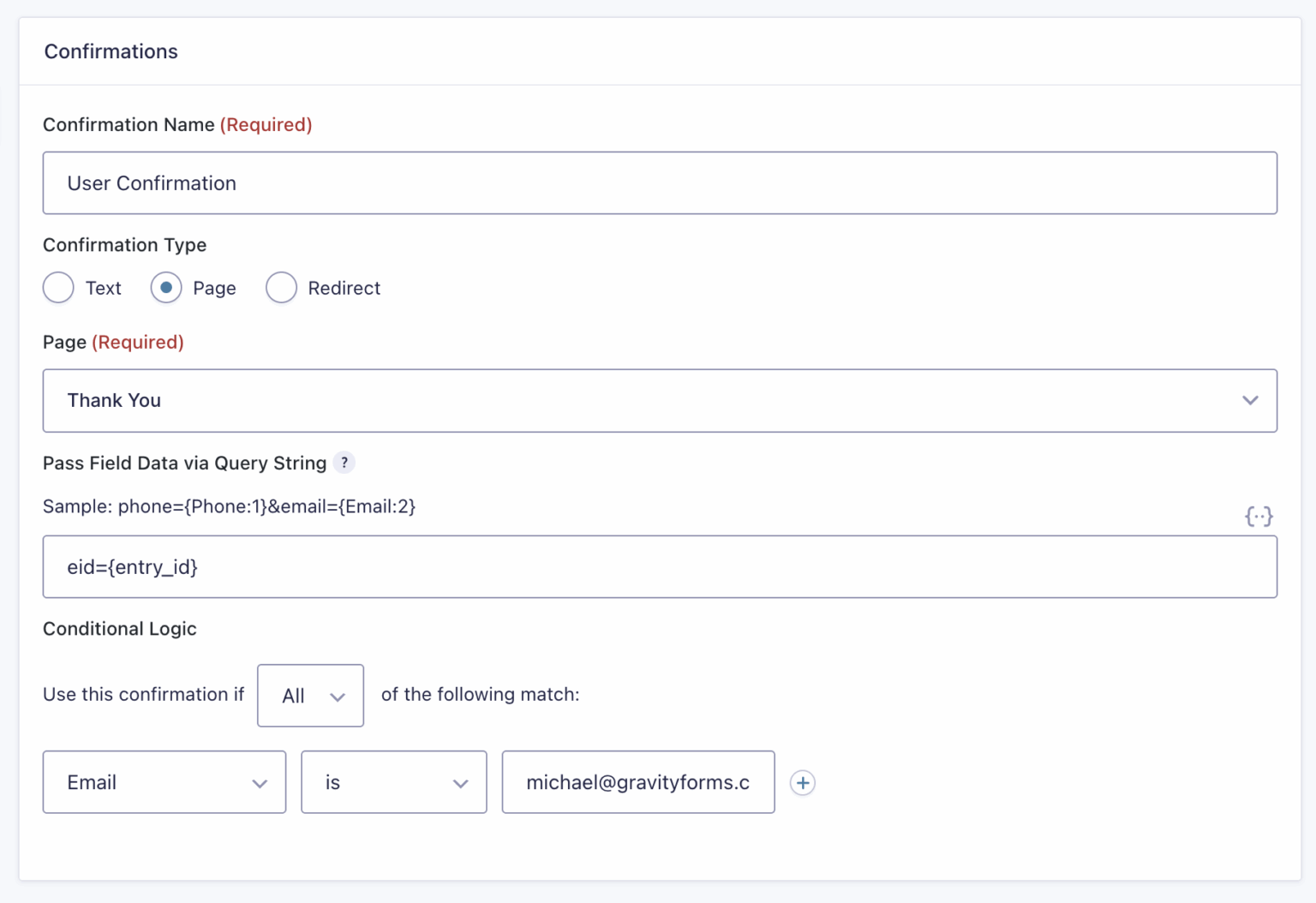 Configuring Confirmations in Gravity Forms - Gravity Forms Documentation